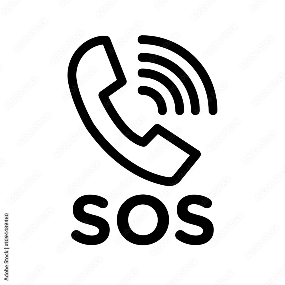 SOS Emergency icon Black and white outline vector Stock Vector | Adobe ...