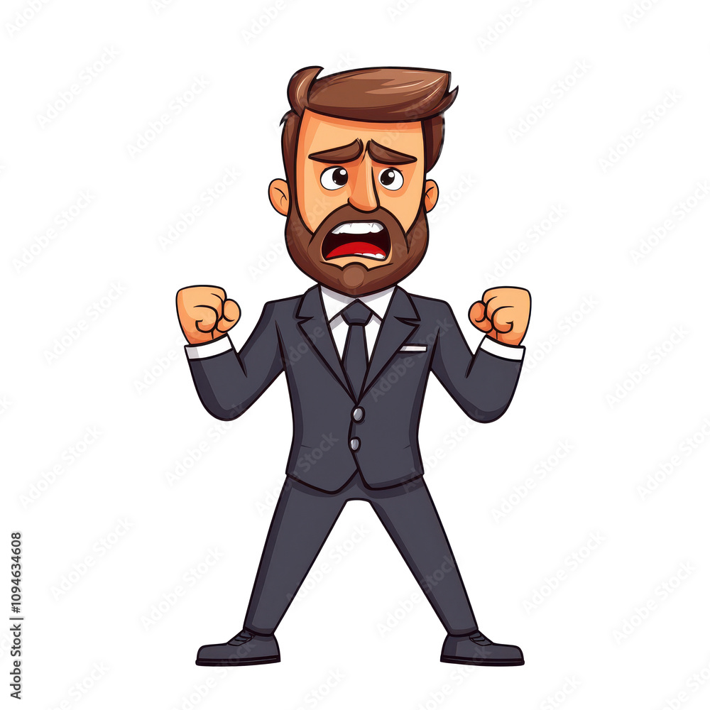 Angry cartoon man in suit expressing frustration with clenched fists ...
