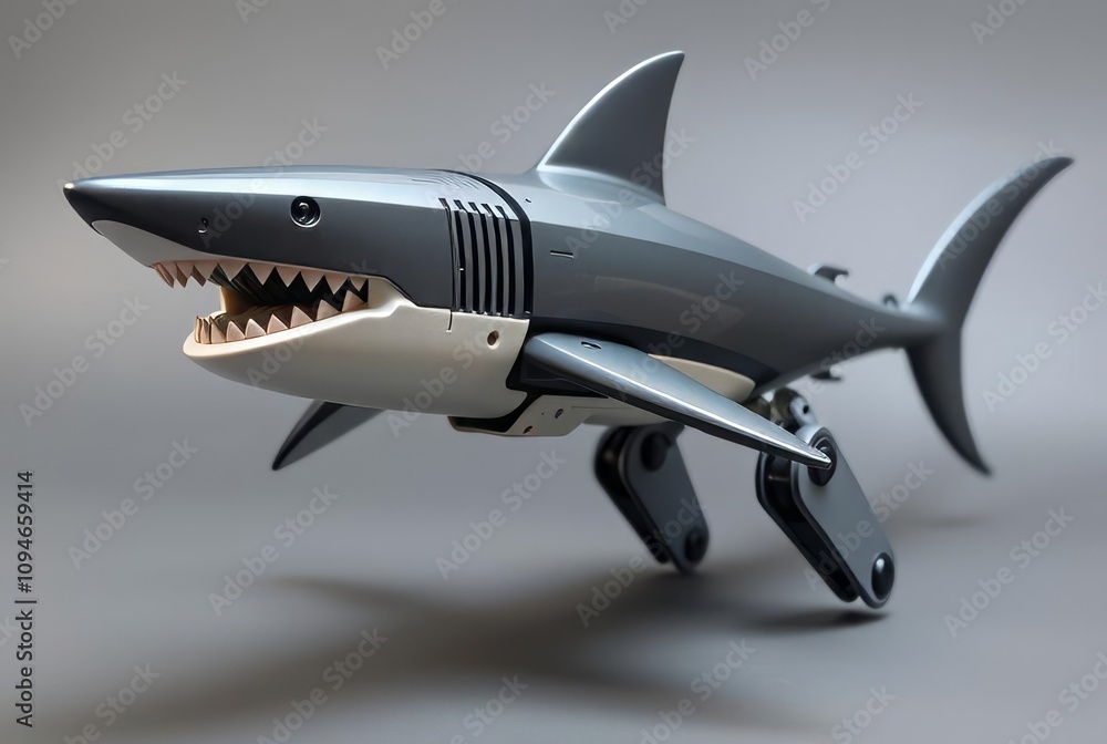 Robotic Shark Great WhiteStreamlined body powerful tail fin rows Stock ...