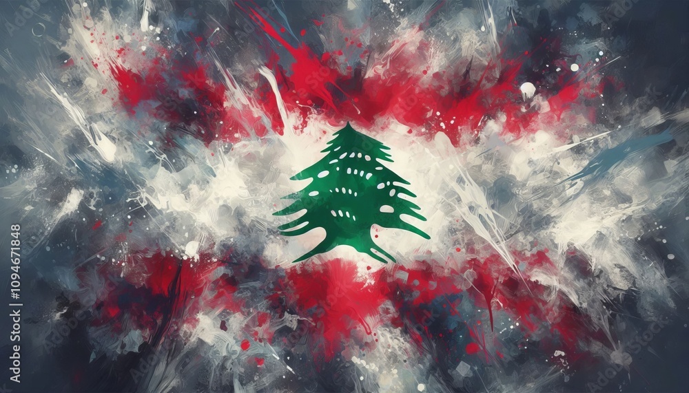 Vibrant abstract artistic depiction of the Lebanese flag with colorful ...