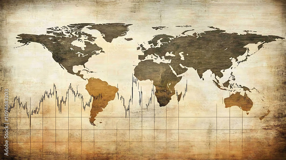 Market breakout signals. vintage world map with financial graphs ...