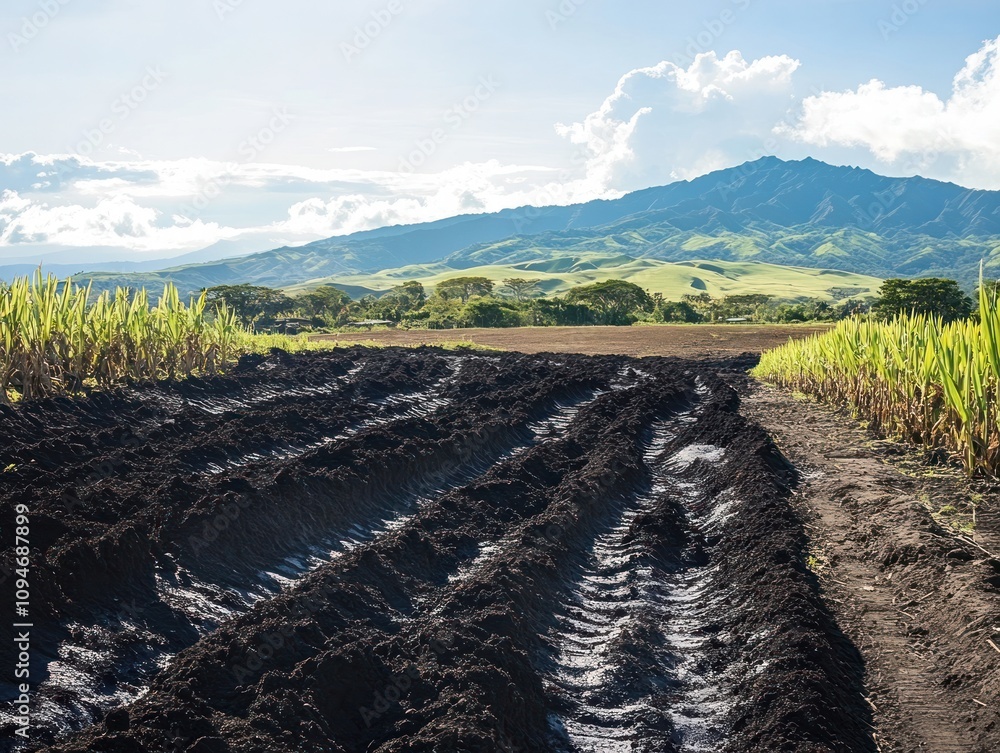 Biochar for soil carbon storage, farming scene with biochar application ...