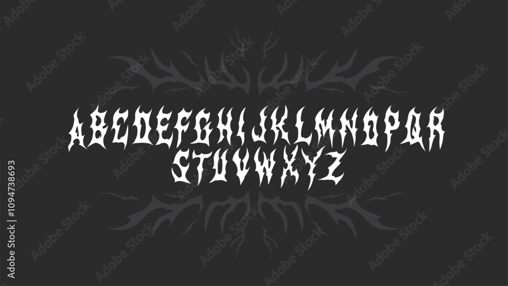 Gothic Font. Sharp and Dramatic Alphabet typeface Vector dark lettering ...