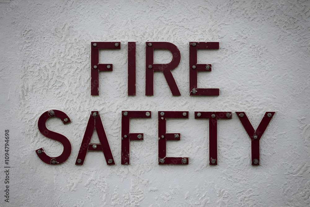 Stock-Foto „Fire alarm evacuation installation concept. Red letters ...