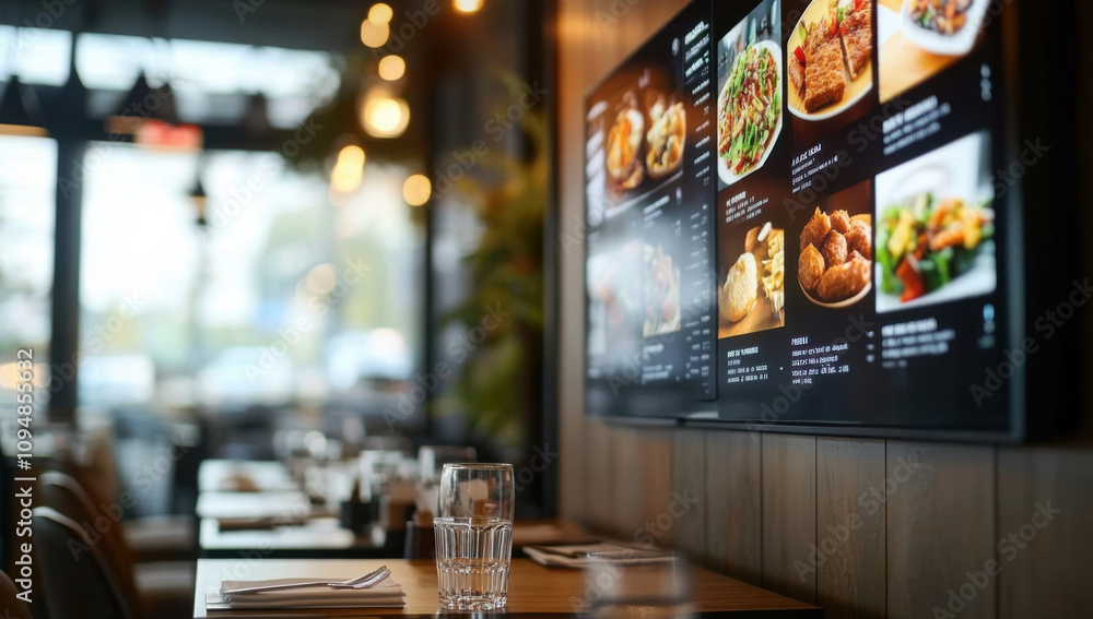 modern restaurant interior with digital signage screens Stock Photo ...