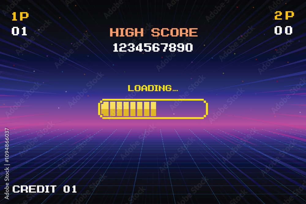 LOADING bar. pixel art. 8 bit. Retro Futurism Sci-Fi Background ...