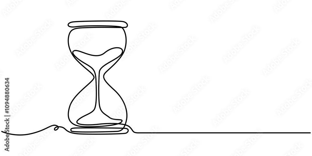 One continuous line drawing of sand hourglass. Vintage timer as ...