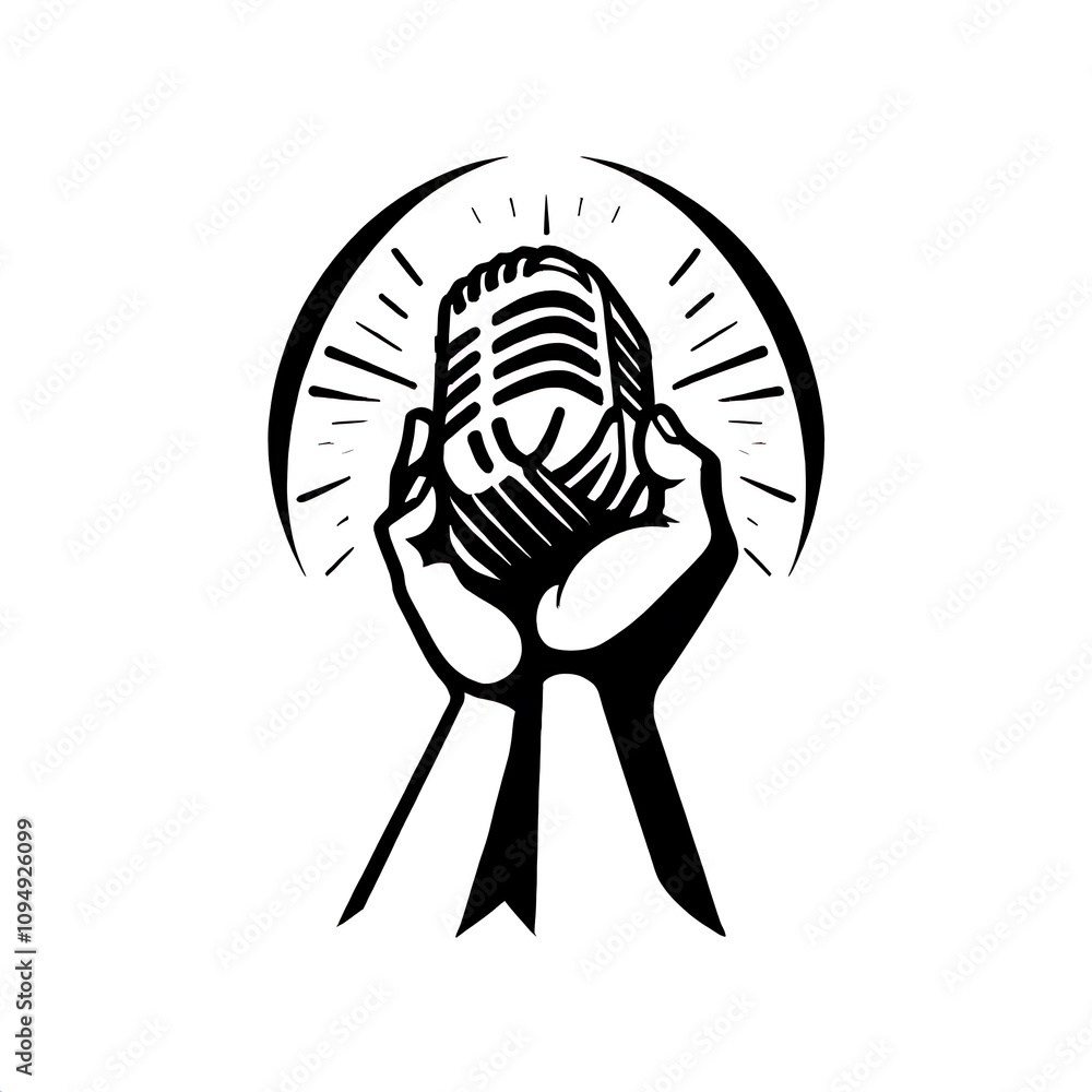 Voice of freedom logo. Fist hold mic iconic. Branding for band, social ...