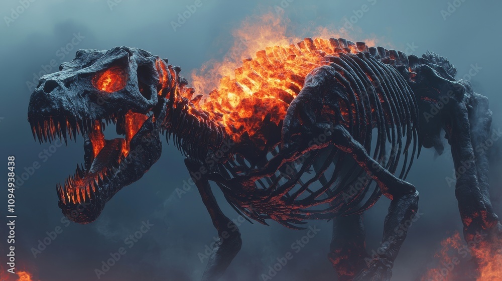 Fiery Tyrannosaurus Rex Fossil Skeleton Prehistoric Dinosaur Burning ...