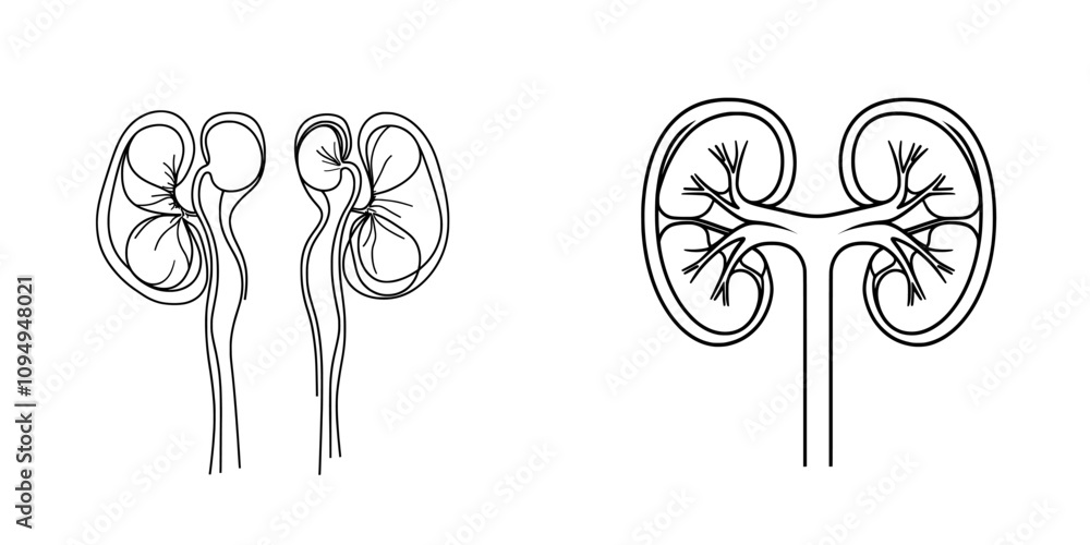 เวกเตอร์ Stock A continuous line drawing illustrating human kidneys and ...