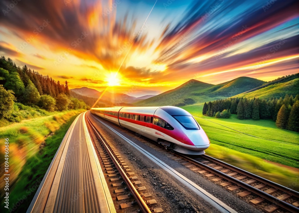 Dynamic High-Speed Train Racing Along Railway Track Captured in ...