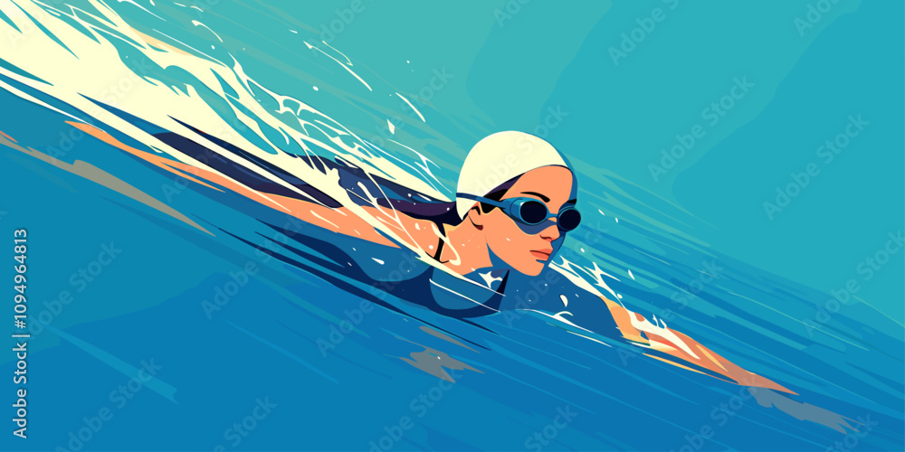 UI illustration of an individual female swimmer in rapid motion ...