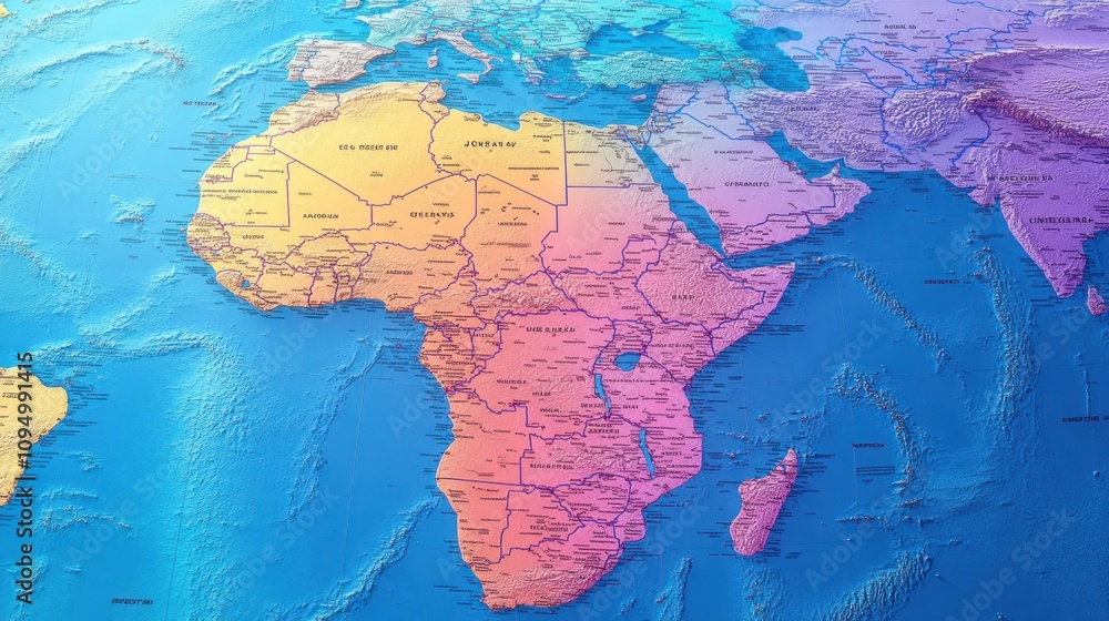 Detailed Topographical Map Showing The African Continent Stock ...