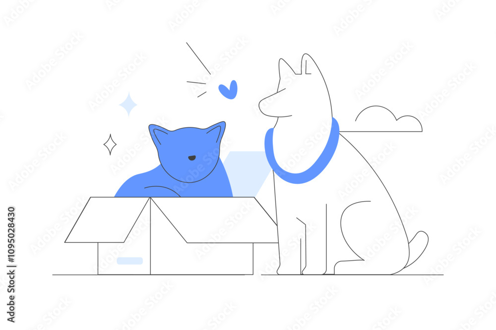 Sheltered animals, stray dog and homeless cat, charity box, donation or ...