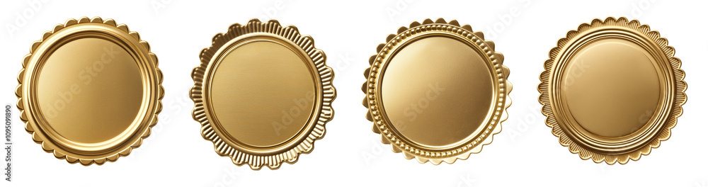 Gold round seal with wavy borders isolated on white background or ...