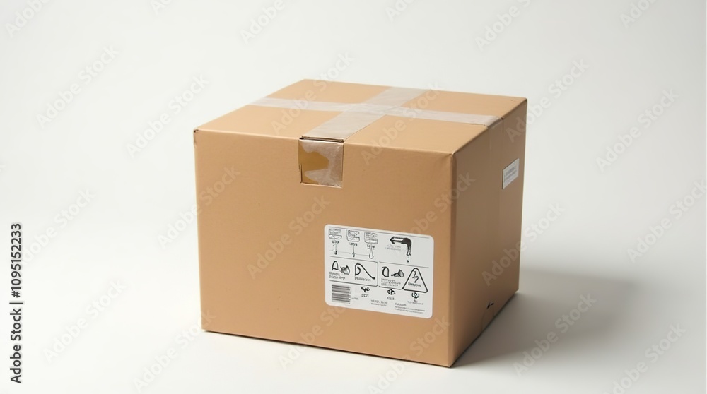 Cardboard Shipping Box With Taped Seal and Handling Symbols Stock ...