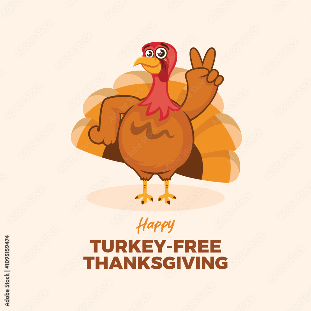 Happy Turkey Free Thanksgiving poster vector illustration. Cute turkey ...