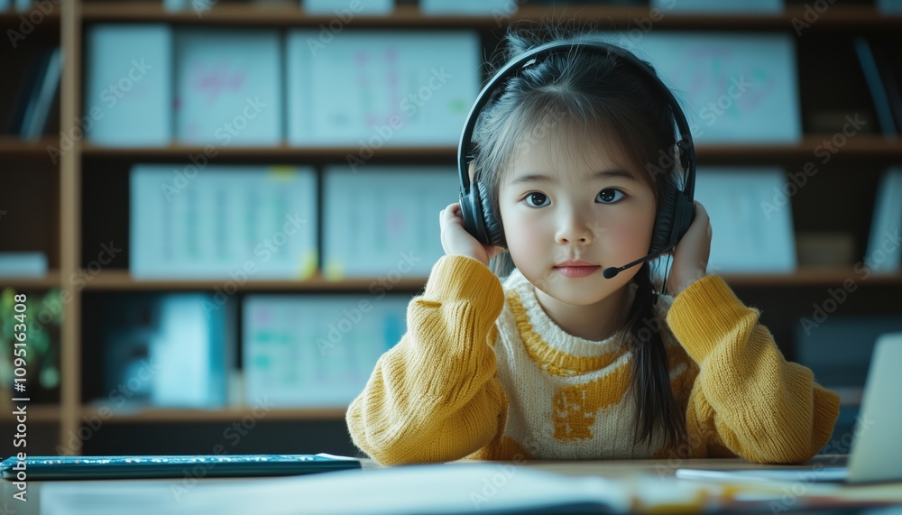 Asian Little Girl Student Learning Virtually From School Teacher Via ...