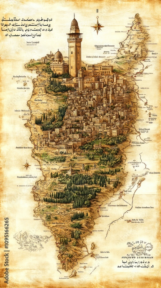Artistic Map Depicting Jerusalem and Surrounding Regions Stock Photo ...