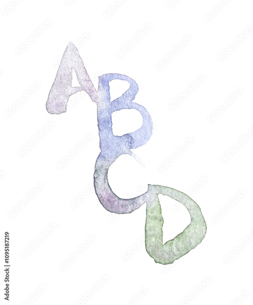 Artistic watercolor alphabet design with abcd letters in soft pastel ...