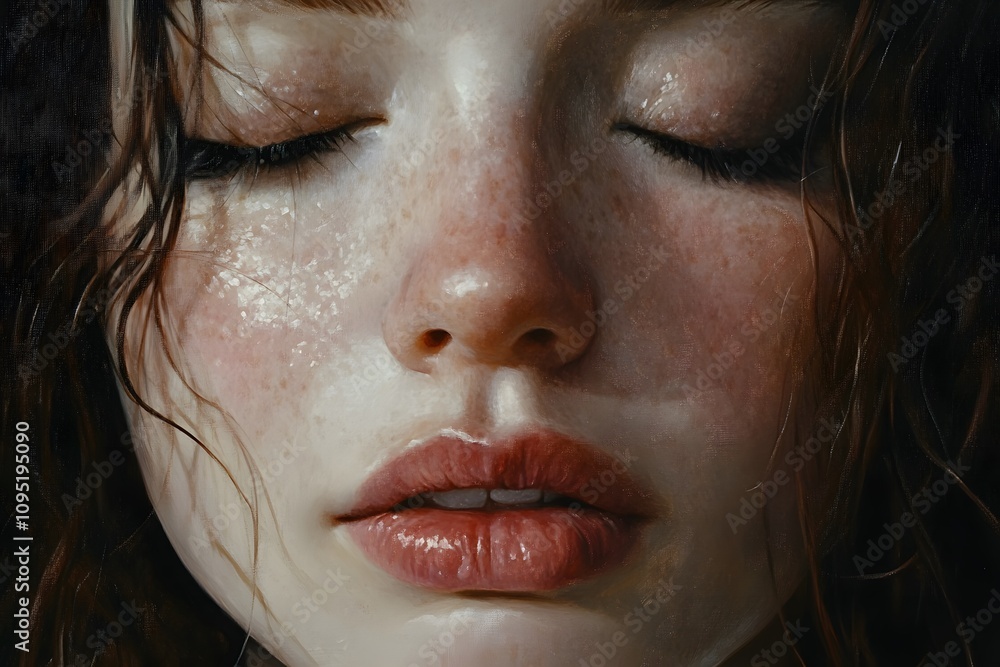 wet face close-up portrait with artistic realism featuring water ...