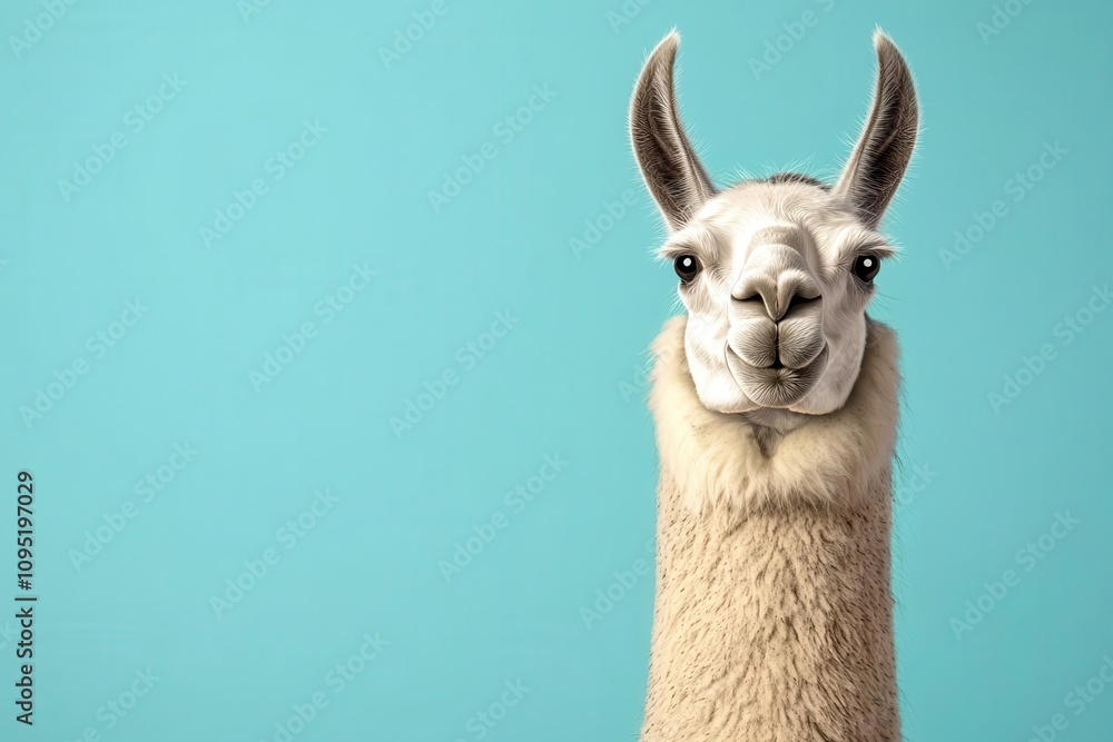 Llama with goofy expression and central blank space, ready for funny ...