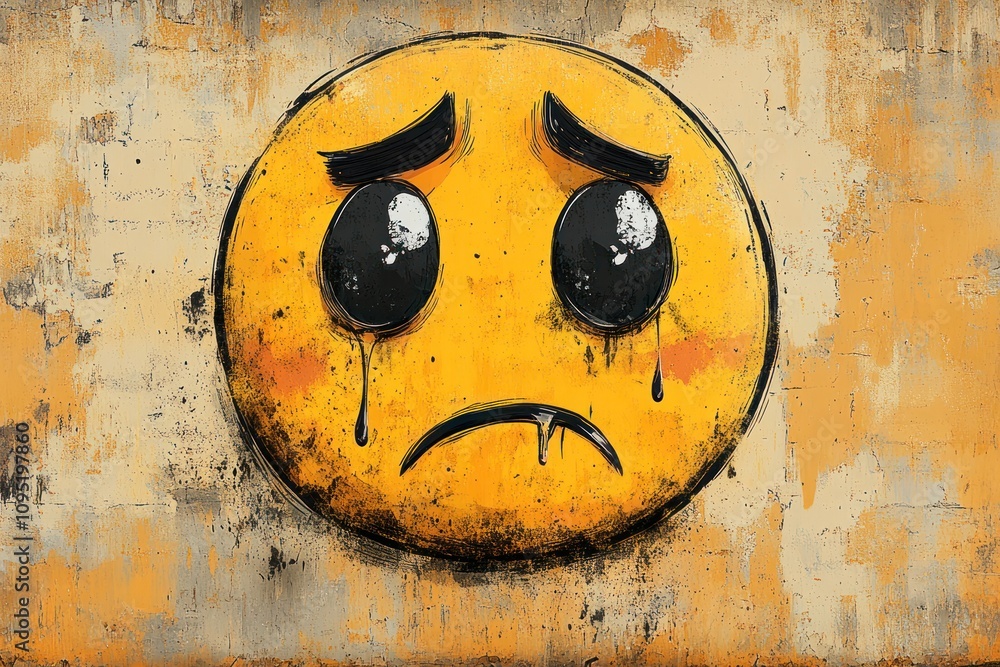 Sad Graffiti Emoticon Wall Art Depicts Distress Stock Illustration ...