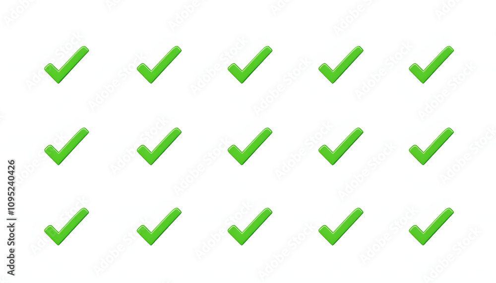 Green check mark, isolated tick symbols, checklist signs, and an ...