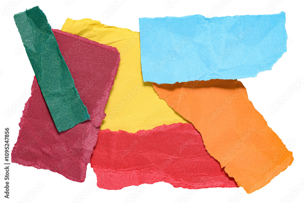 Stack of colorful crumpled wrinkled crushed pieces scraps, stripes or ...