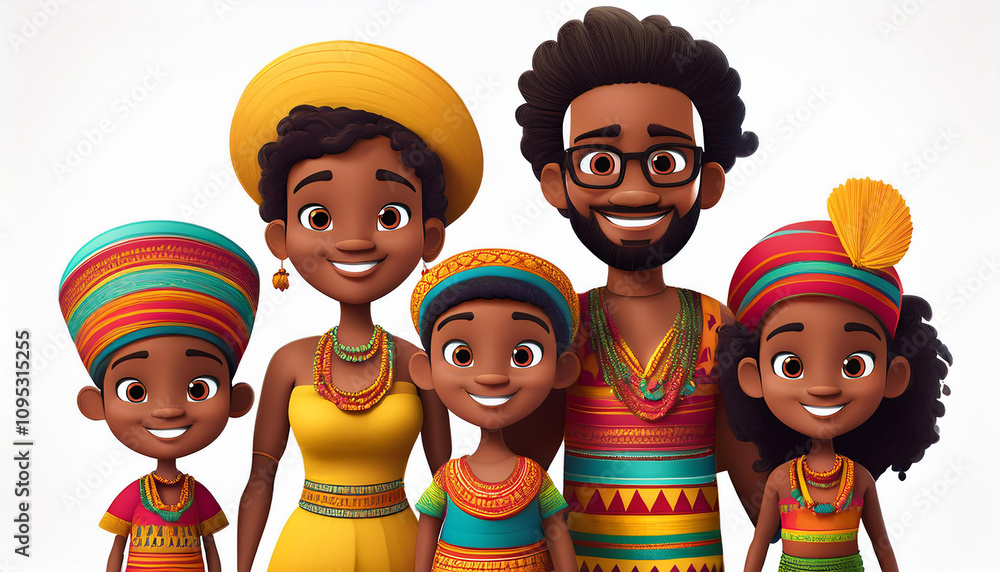 Caribbean family wearing traditional outfit vector cartoon character ...