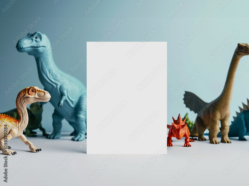 Fun Dinosaur-Themed Card Mockup with Blank Card, Colorful Toy Dinosaurs ...