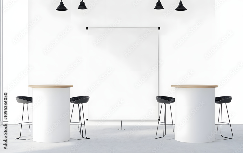 Trade show booth display kit mock-up. White blank expo tradeshow set ...