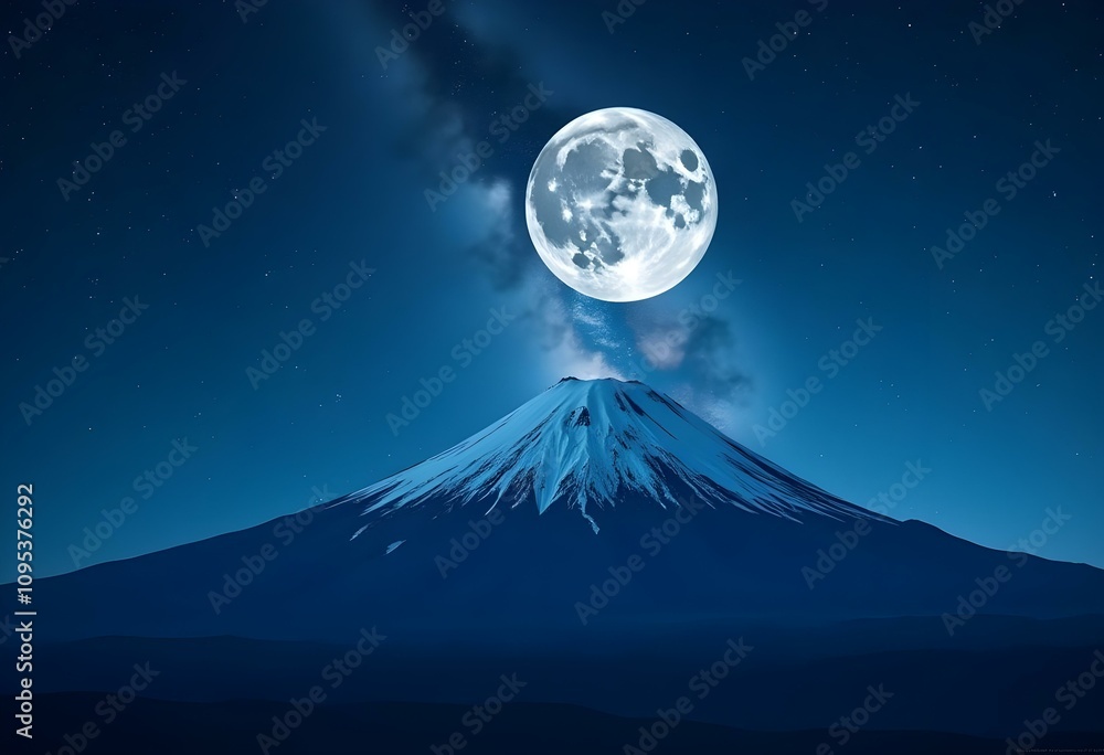 Mount Fuji Under the Milky Way Stunning Night Scene with a Full Moon ...