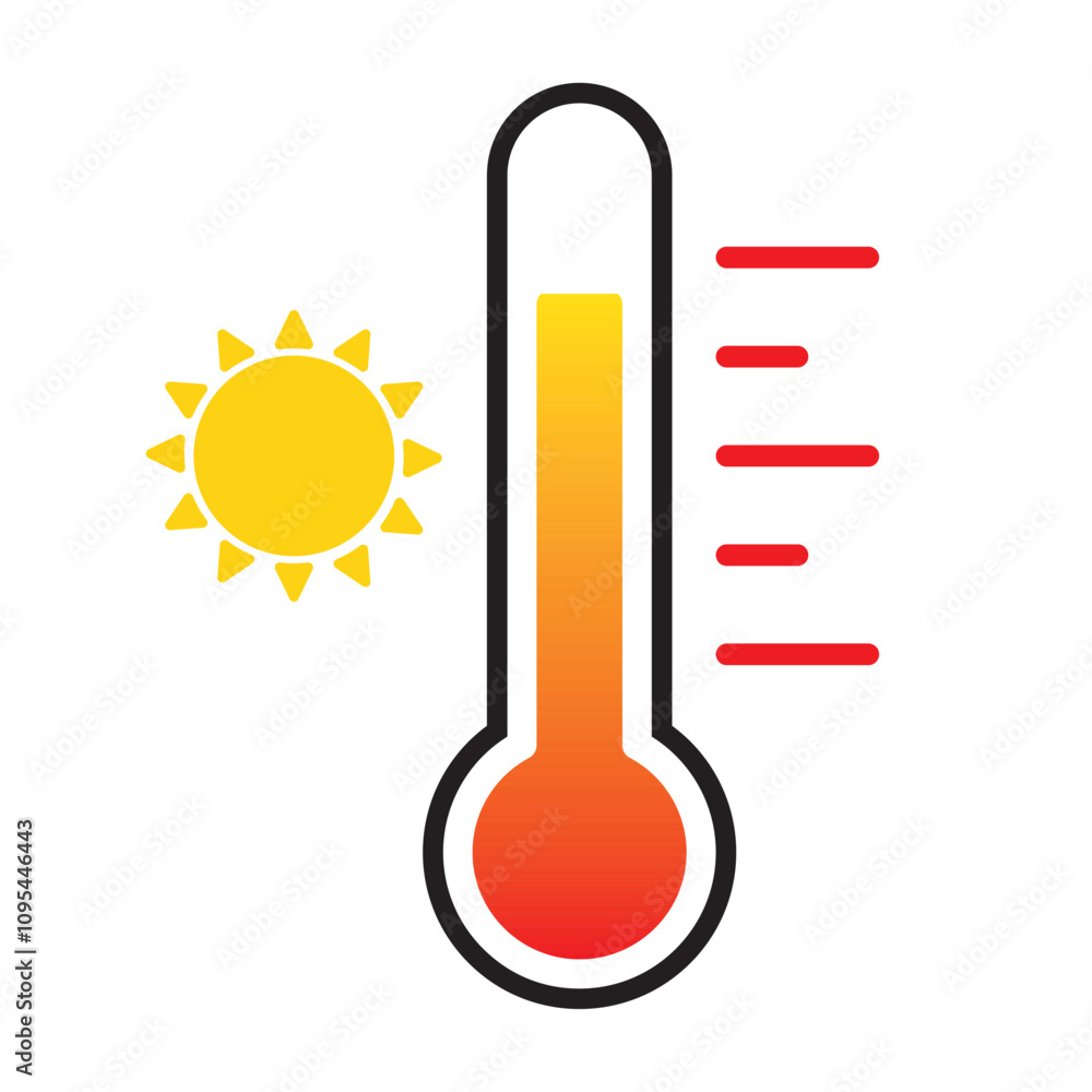 Thermometer reaching high temperatures. Temperature scale symbol, warm ...