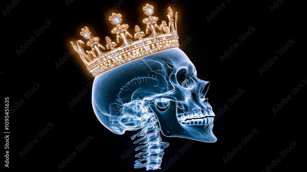 Intriguing x-ray revealing a human skull adorned with a magnificent ...