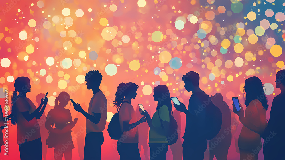 Cell Phone Addiction Concept: Teens Obsessed with Their Smart Devices, Representing Social Media ...