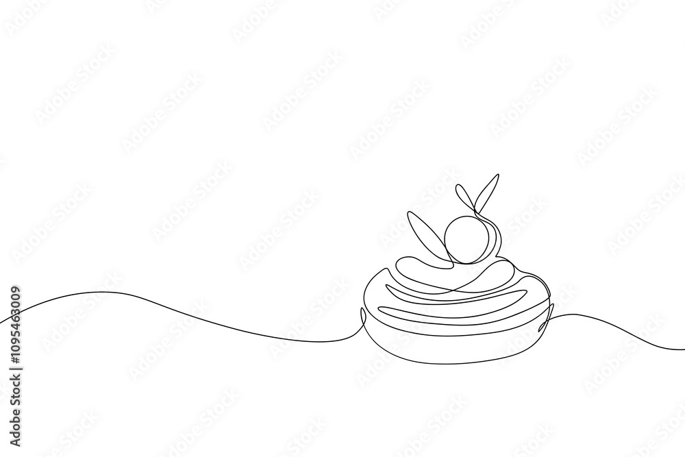 Continuous one line drawing meringue cake. Sweet creamy dessert with ...