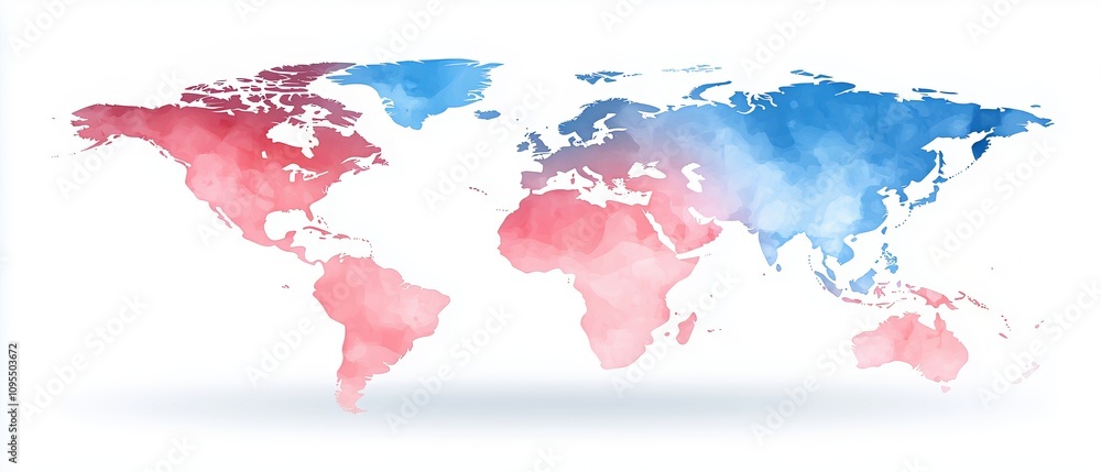 Colorful world map with red, blue and white colors. The map is abstract ...