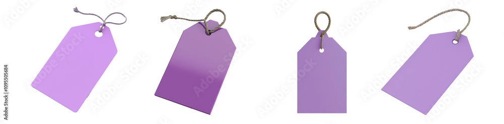Mockup purple tag with a string, blank empty template for labeling ...