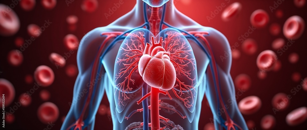 Illustration of the human cardiovascular system showcasing the heart ...