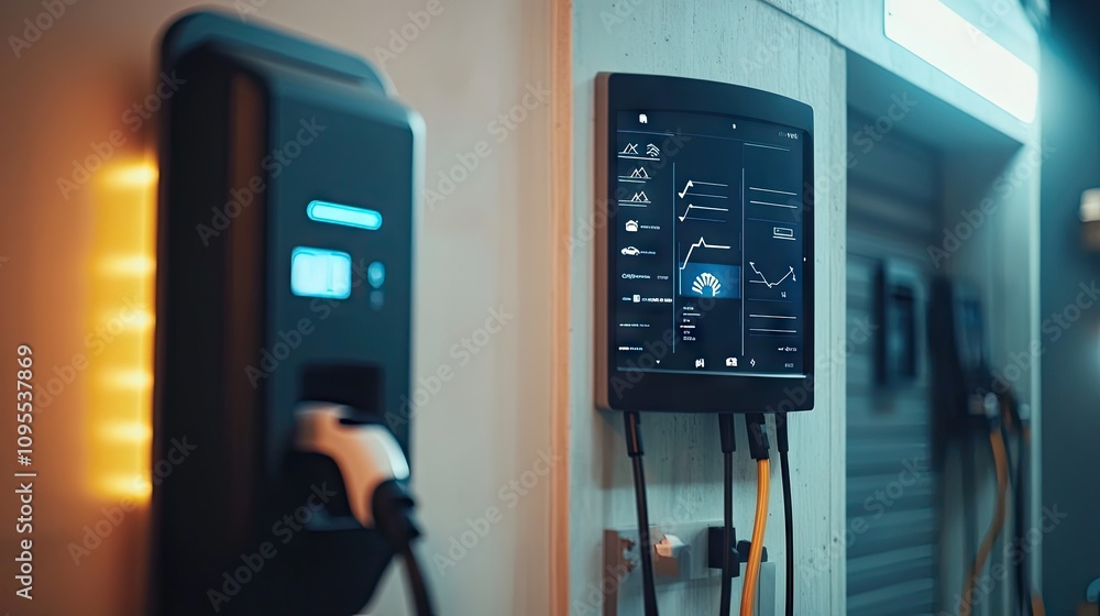 Modern Electric Vehicle Charging Station with User Interface Displaying ...