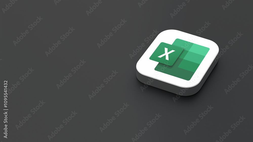 3D-rendered icon of the Microsoft Excel app logo, featuring a sleek ...