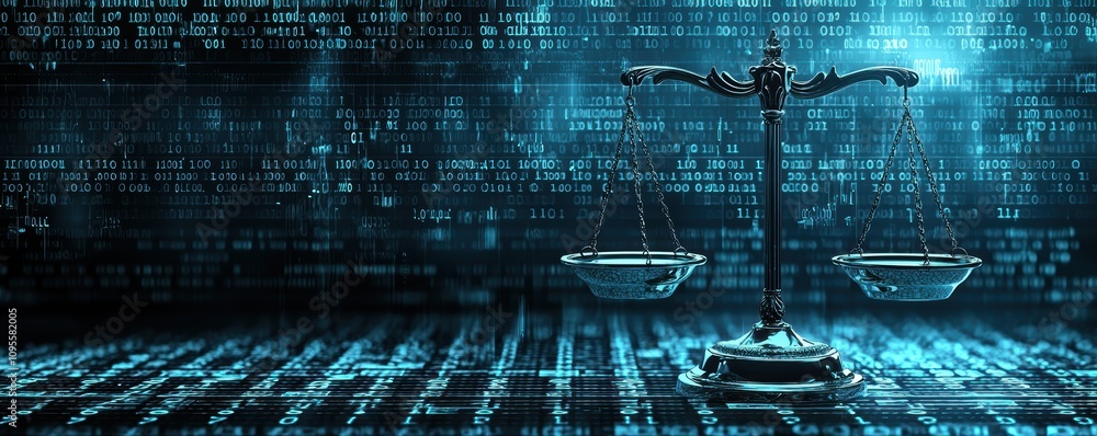 Innovative legal tech interface showcasing scales of justice on ...