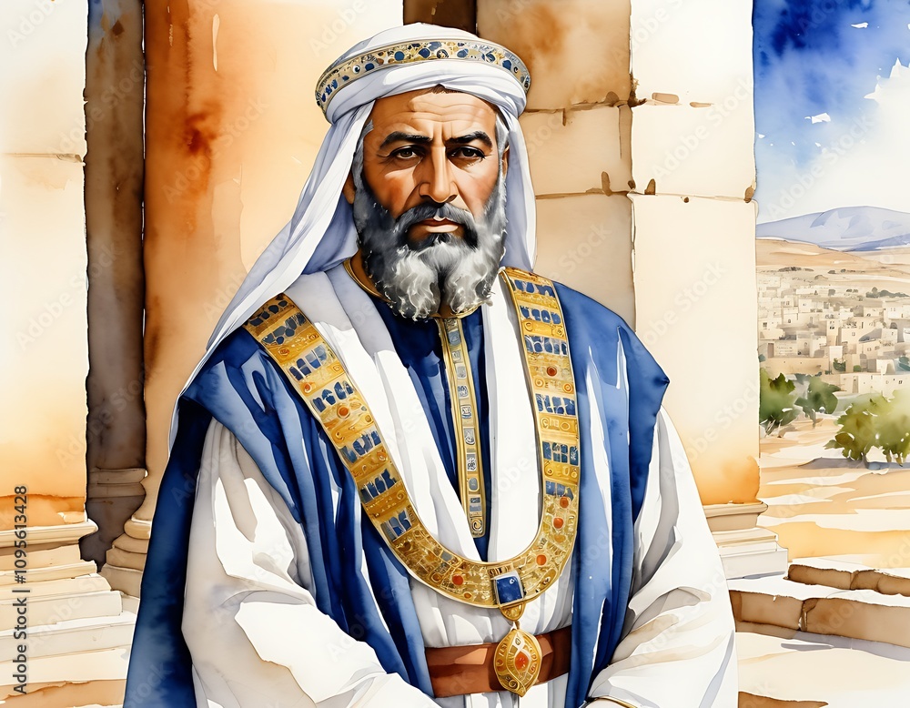 Watercolour Ilustration of King Solomon also called Jedidiah was the ...
