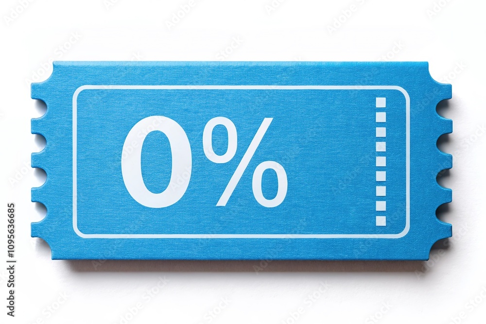 Perforated blue ticket featuring a white percentage, perfect for ...