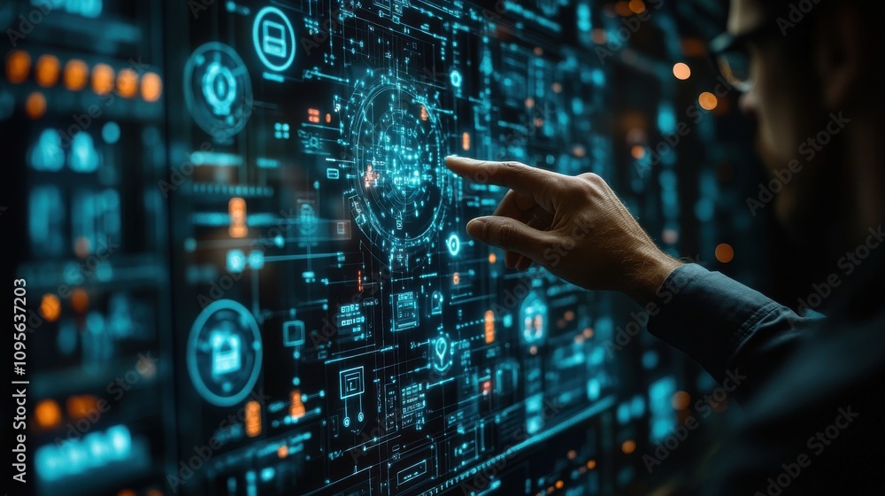 businessman touching organization chart on virtual interface screen ...