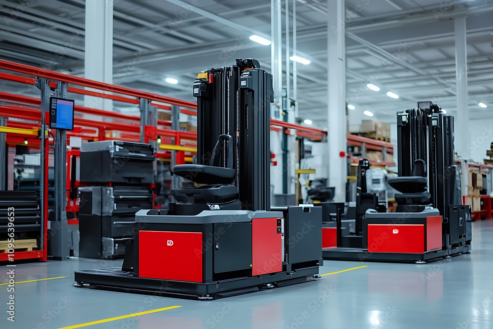 Warehouse workers using ergonomic equipment, such as lifting devices ...