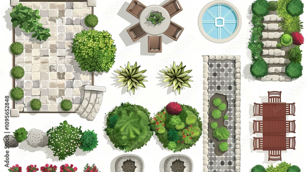 Bird's Eye View: Patio Icons for Landscape Design Planning Stock ...