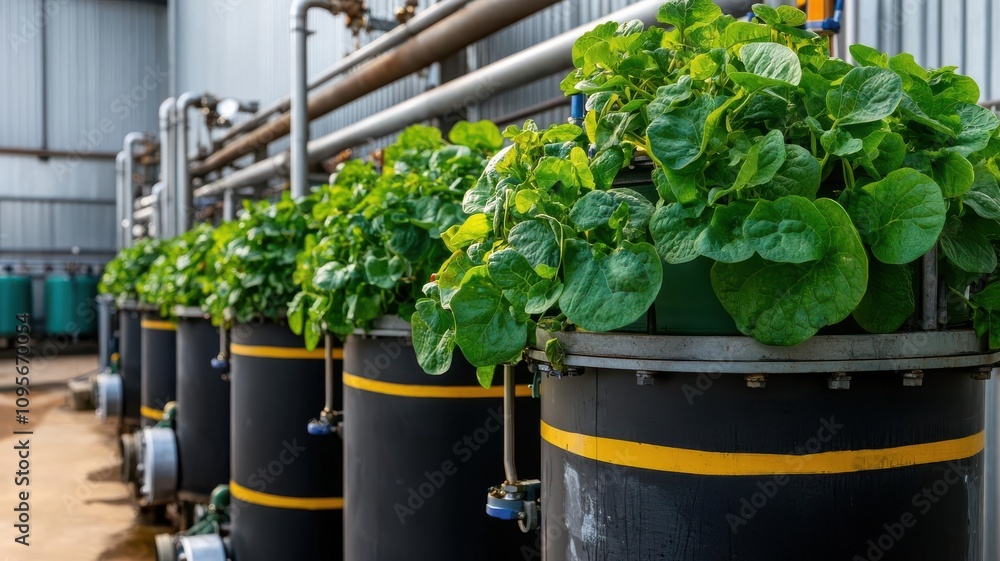 Foto de Stock Wastewater treatment plant using algae bioreactors to ...