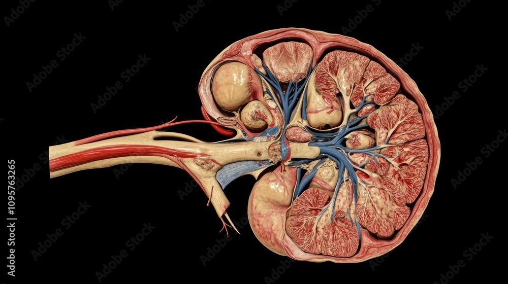 Human kidney cross-section anatomy. Stock Illustration | Adobe Stock
